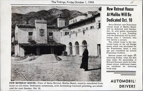 Serra Retreat Dedication Announcement — Calisphere