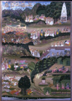 Bharata saluting sages and gods; King Guha indicating the hill where ...