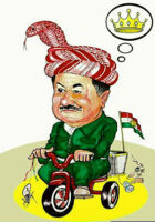 Masoud Barzani on a tricycle thinking of a crown — Calisphere