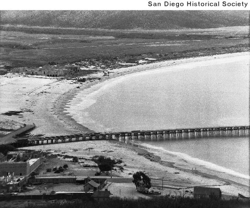 View of an Ensenada, Mexico pier and beach — Calisphere