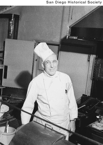 US Grant Hotel chef John Thompson in the hotel's kitchen — Calisphere