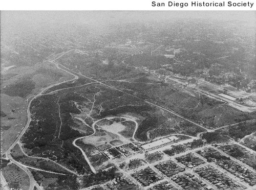 Aerial view of Morely Field and Balboa Park looking south from North ...