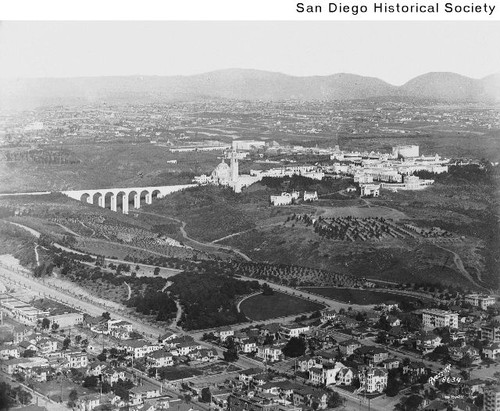 Aerial view of Balboa Park during the 1915 Exposition looking northeast ...