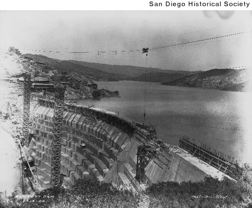 View of Barrett Dam under construction with Barrett Lake visible ...