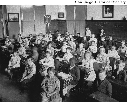 Lowell Schools' third grade class sitting at their desks — Calisphere