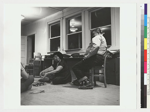 Essie Parrish and Dave Peri playing stick game — Calisphere