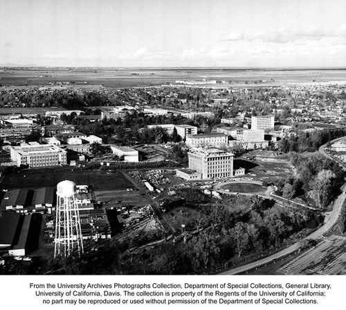 Aerial, Campus looking north. Construction of Mrak Hall in foreground ...