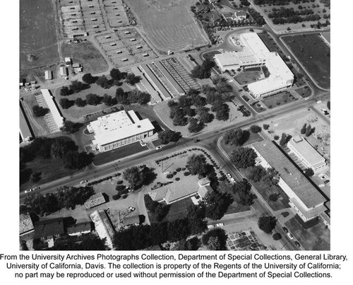 Aerial, Asmundson Hall, Cruess Hall, and Wickson Hall — Calisphere
