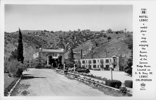 Hotel Lebec Located on U.S. Hwy. 99 Lebec California — Calisphere