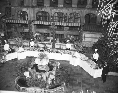 Buffet table on patio, Mission Inn — Calisphere
