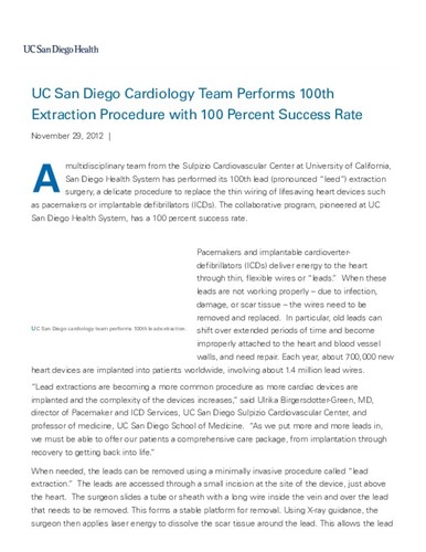 UC San Diego Cardiology Team Performs 100th Extraction Procedure with ...