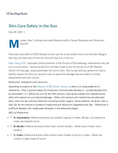 Skin Care Safety in the Sun | News from UCSD Medical Center, San Diego ...