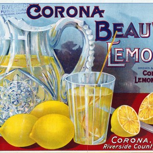 Crate label, "Corona Beauty Lemons." Grown and packed by Corona Lemon ...
