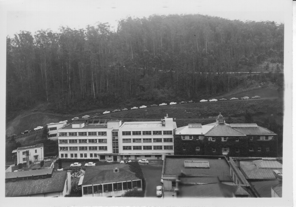 Aerial view of Hooper Foundation building — Calisphere