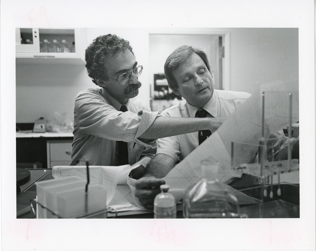 Arthur J. Ammann (right) and Morton J. Cowan (left) — Calisphere