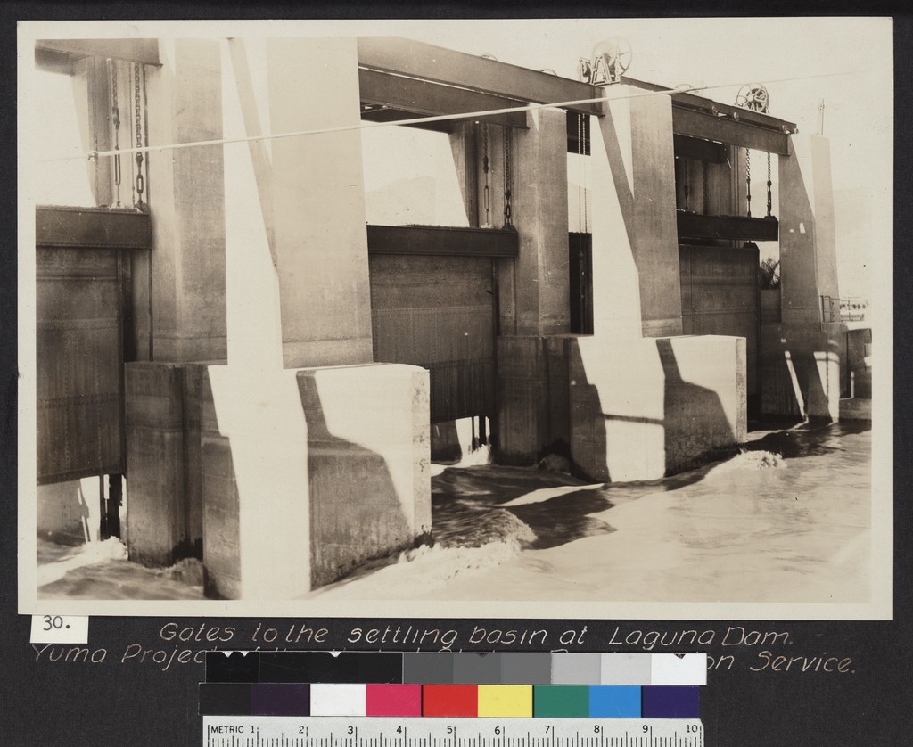 Gates to the settling basin of Laguna Dam — Calisphere