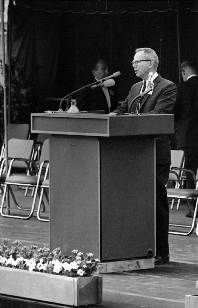 Ivan Hinderaker speaking at UCI site dedication — Calisphere