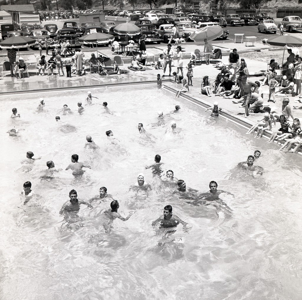 Balboa Bay Club pool opening. — Calisphere