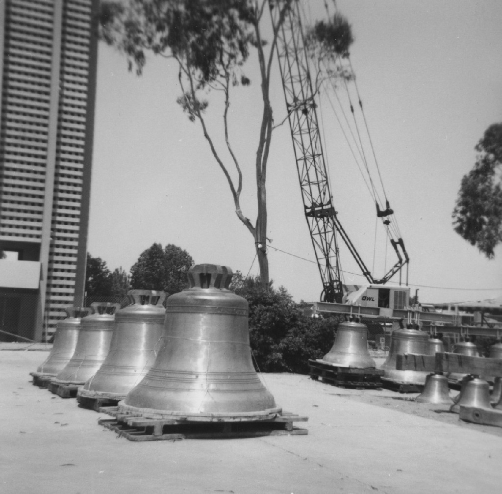 UCR Bell Tower carillon bells before installation — Calisphere