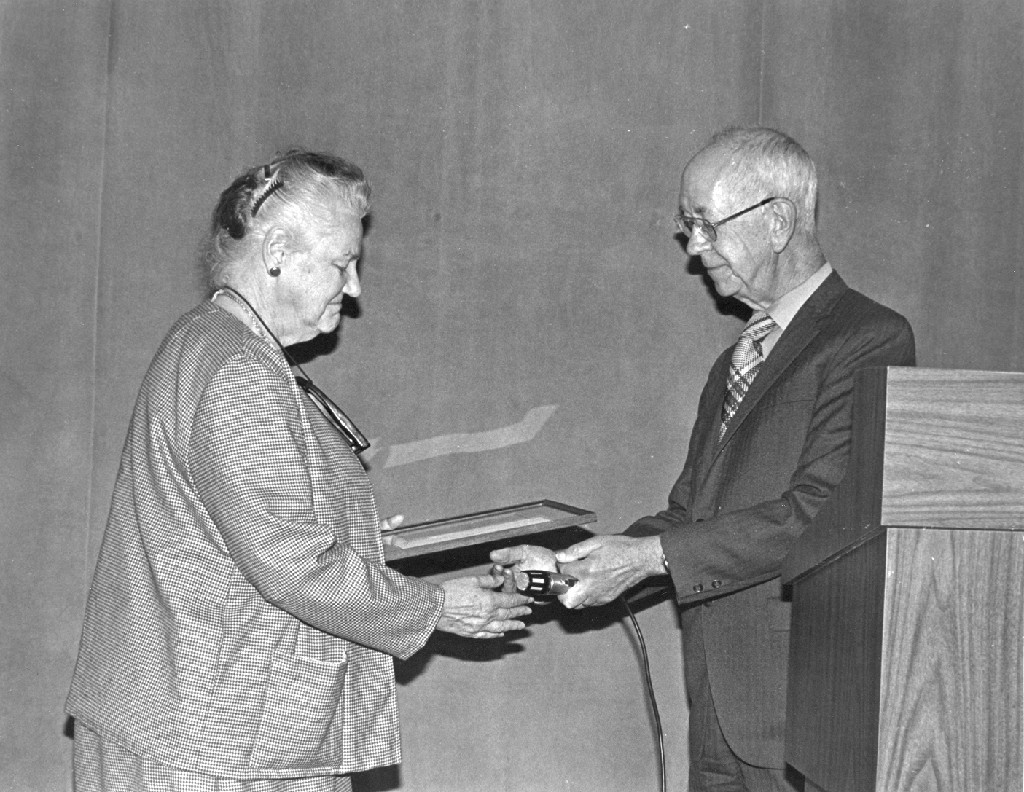 Mary Olney accepting the 1977 Chancellor's Award for Public Service ...