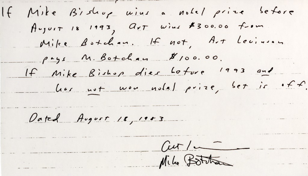 Wager between Mike Botchan and Arthur D. Levinson regarding J. Michael ...