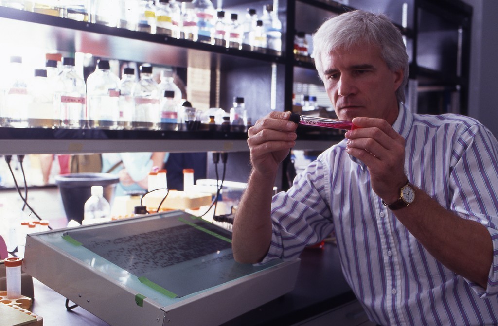Professor John Wasmuth in science lab — Calisphere