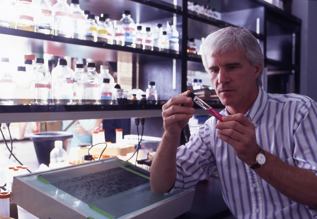 Professor John Wasmuth in science lab — Calisphere