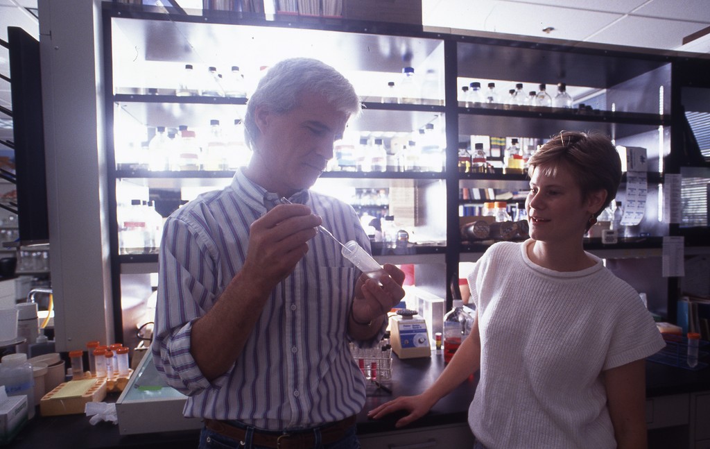 Professor John Wasmuth in science lab — Calisphere