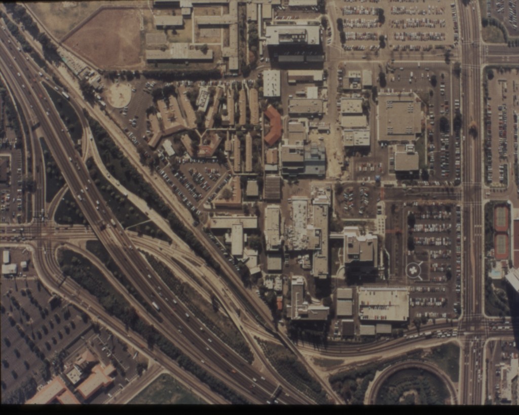 Aerial view of UCI Medical Center site in Orange, California, ca. 1980 ...