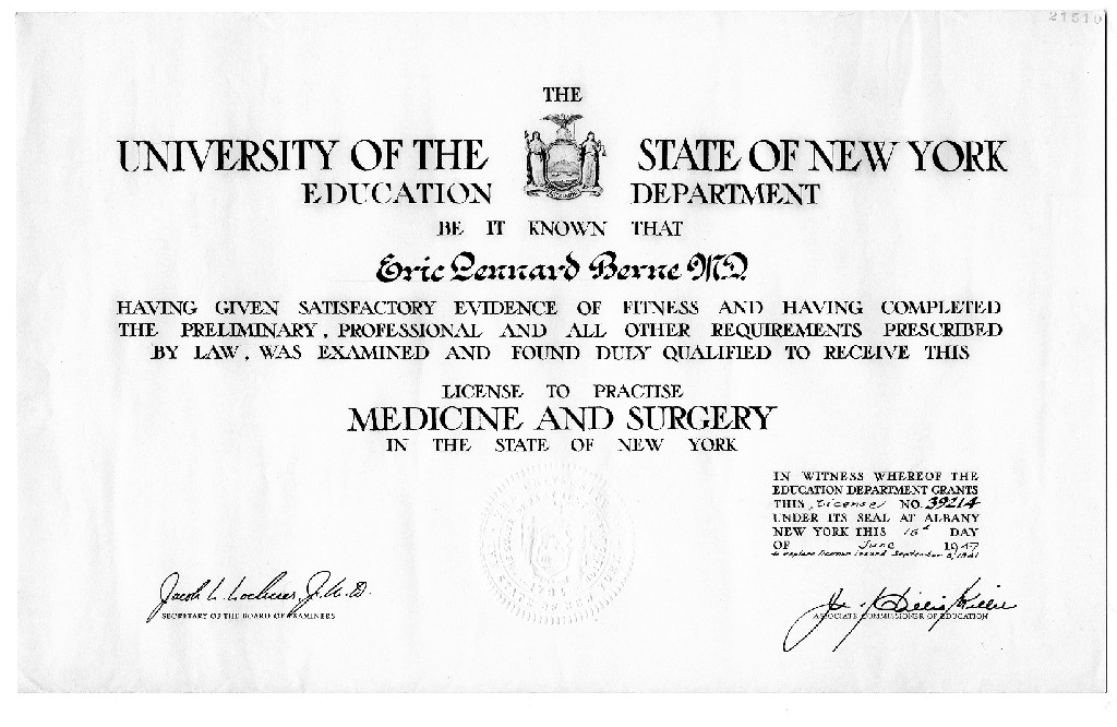 University of the State of New York Education Department, License to ...