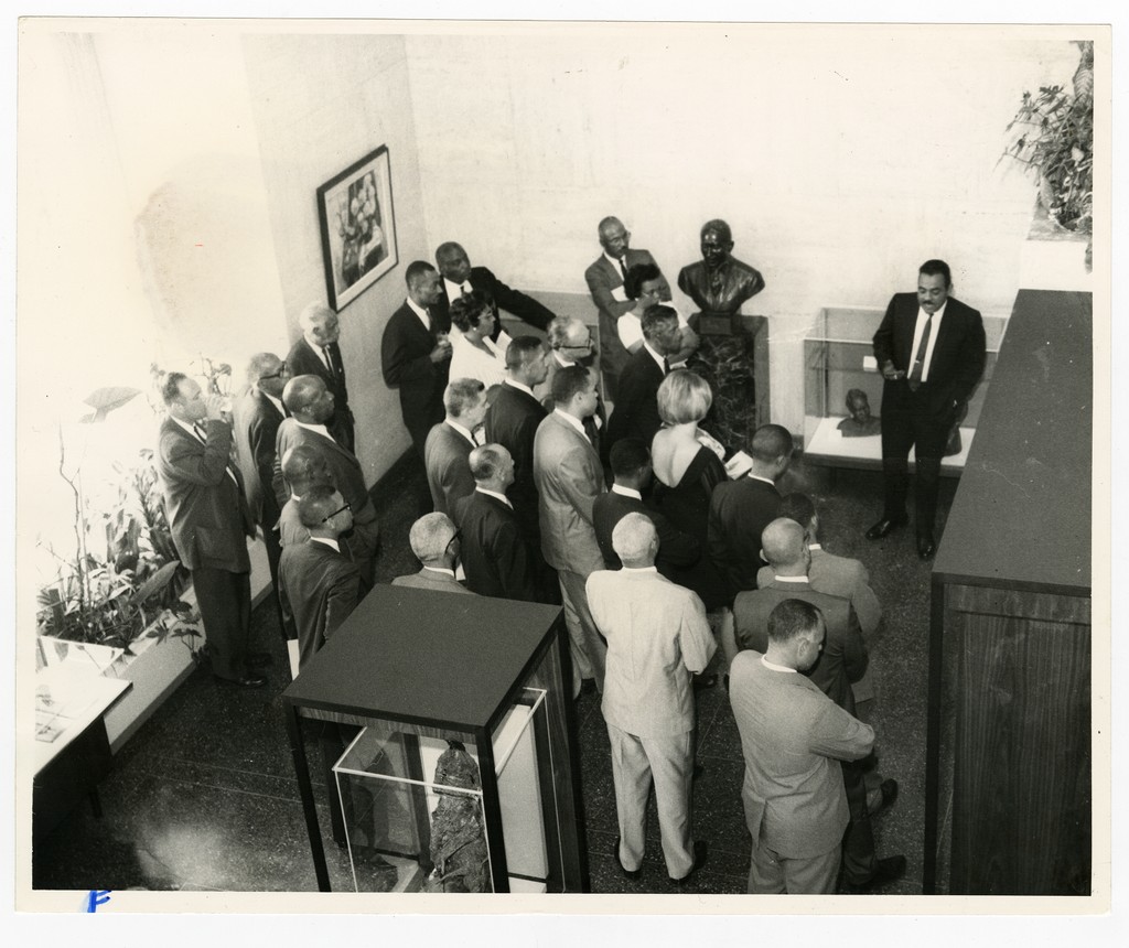 Gathering in lobby of Golden State Mutual Life Ins. Co. building ...