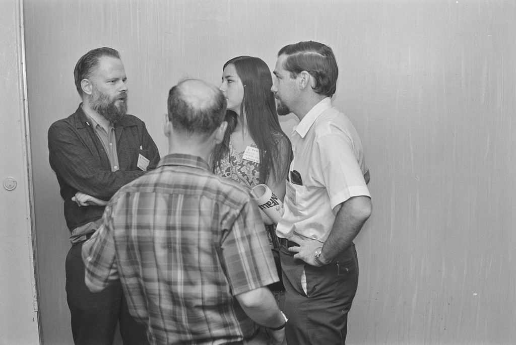 Philip K. Dick, Nancy Hackett, and Robert Silverberg conversing in ...