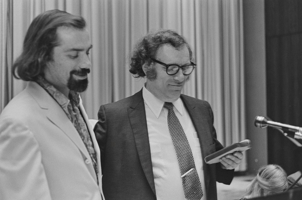 Isaac Asimov and Robert Silverberg at Hugo Awards, Noreascon 1 — Calisphere