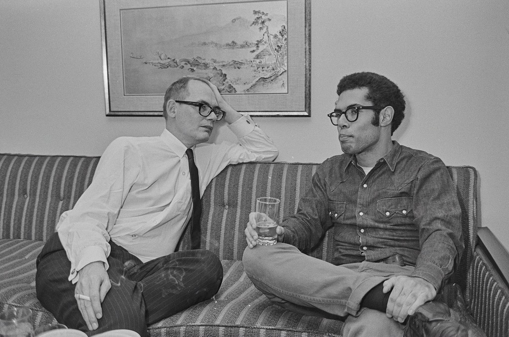 Frederik Pohl and Samuel Delany at room party, Nycon 3 — Calisphere