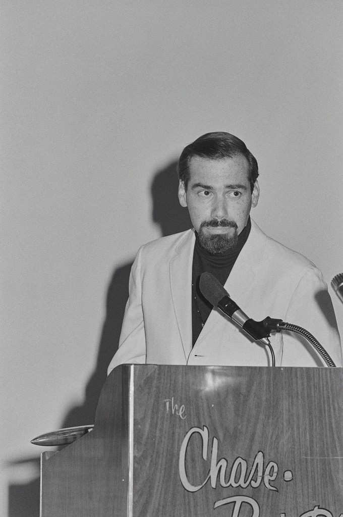 Robert Silverberg at the Hugo podium, St. Louiscon — Calisphere