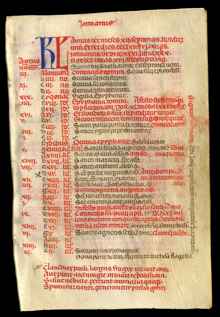 Breviary calendar manuscript leaf for January and February — Calisphere