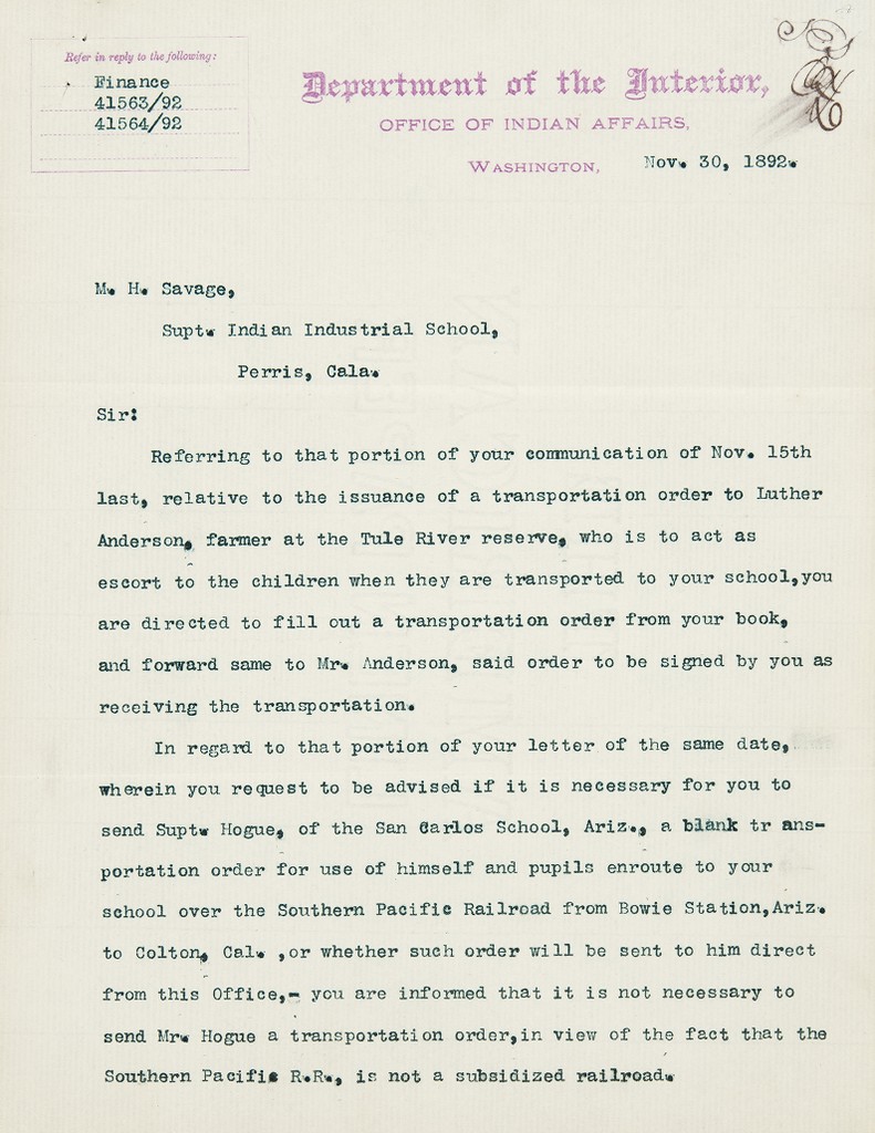 Letter to M. H. Savage from T. J. Morgan — Calisphere