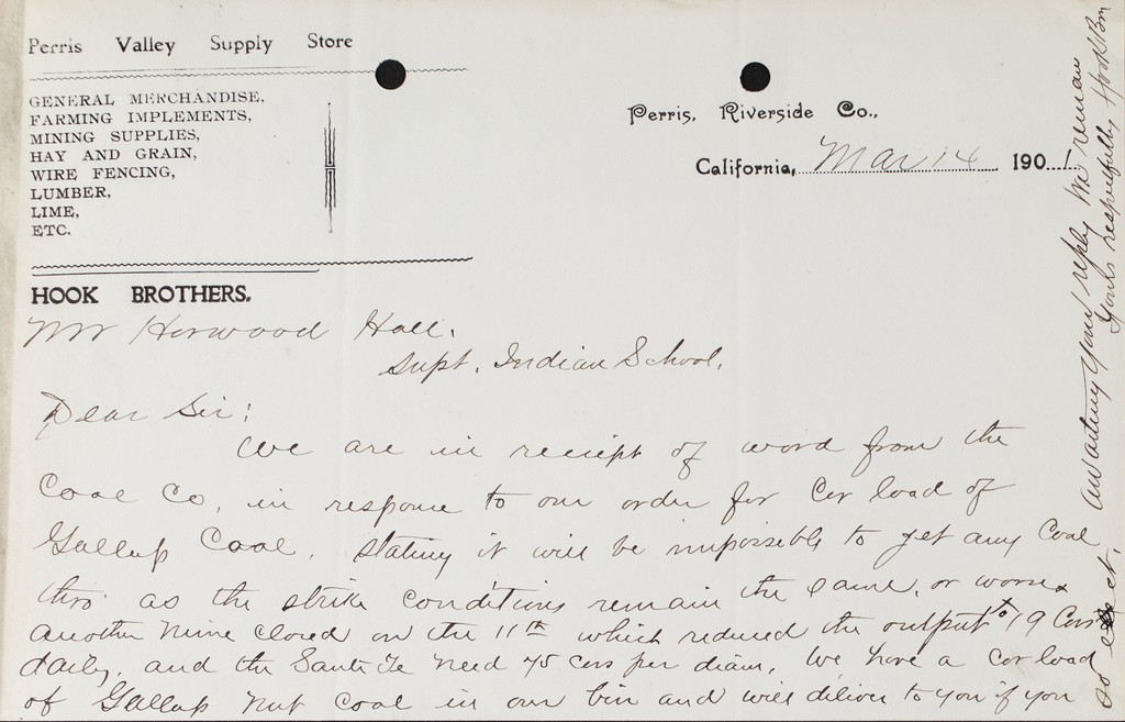 Letter to Harwood Hall from Hook Bros — Calisphere