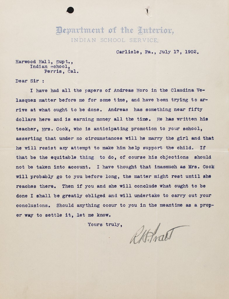 Letter to Harwood Hall from R. H. Pratt — Calisphere