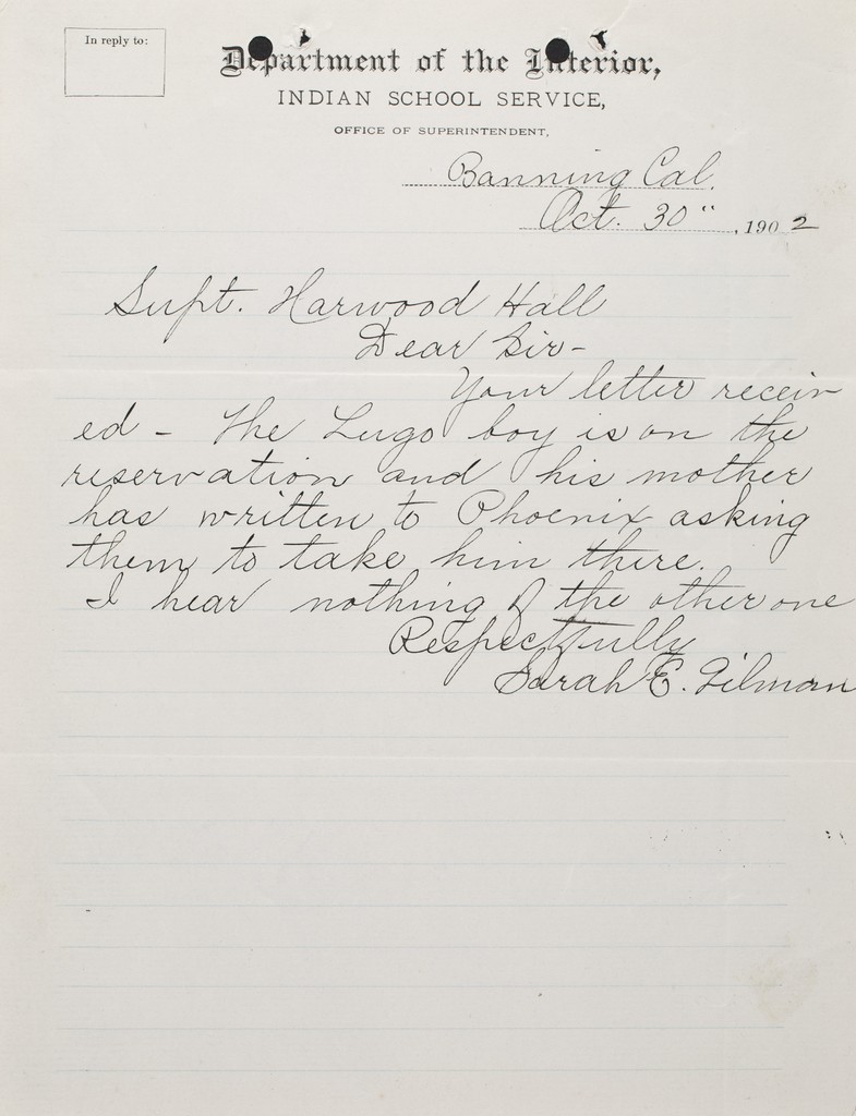 Letter to Harwood Hall from Sarah E. Gilman — Calisphere