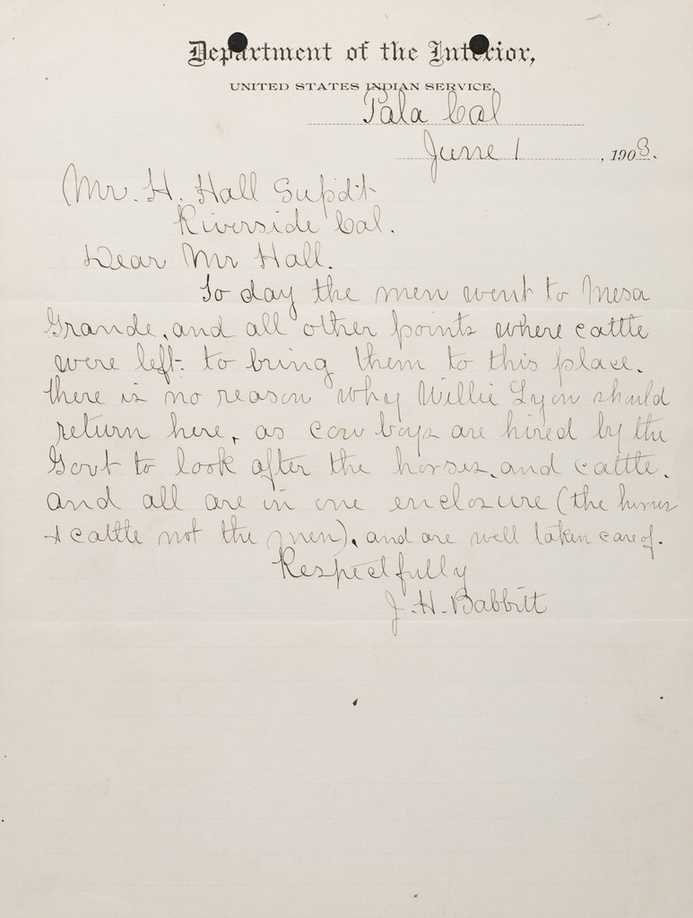 Letter to H. Hall from J. H. Babbit — Calisphere