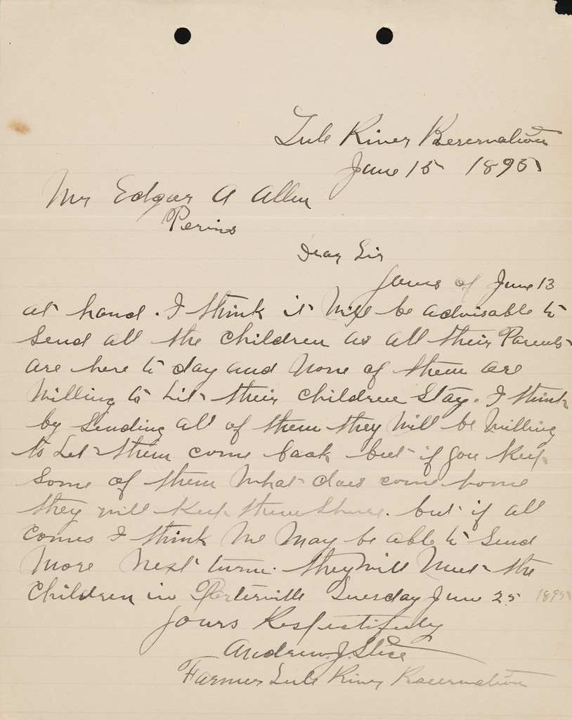 Letter to E. A. Allen from Andrew J. Shue — Calisphere
