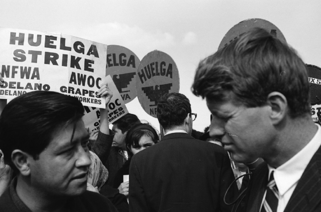 Cesar Chavez & Senator Bobby Kennedy talking — Calisphere