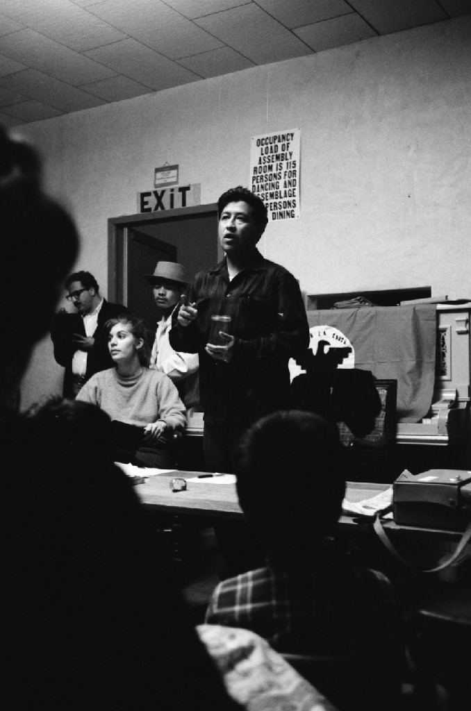 Cesar Chavez speaking at meeting — Calisphere