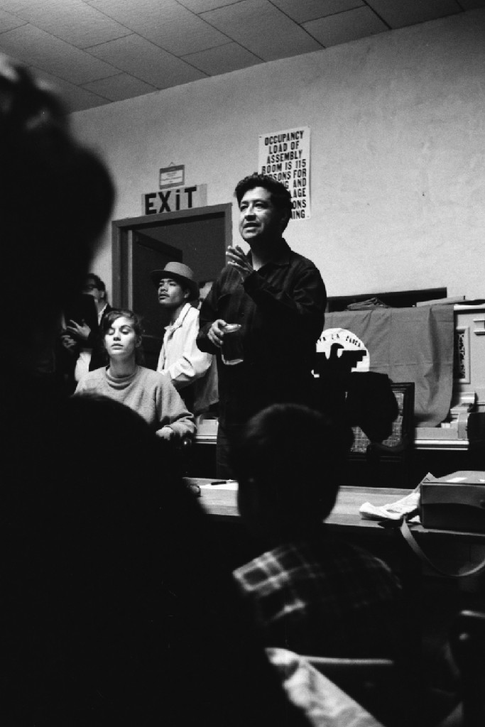 Cesar Chavez speaking at meeting — Calisphere