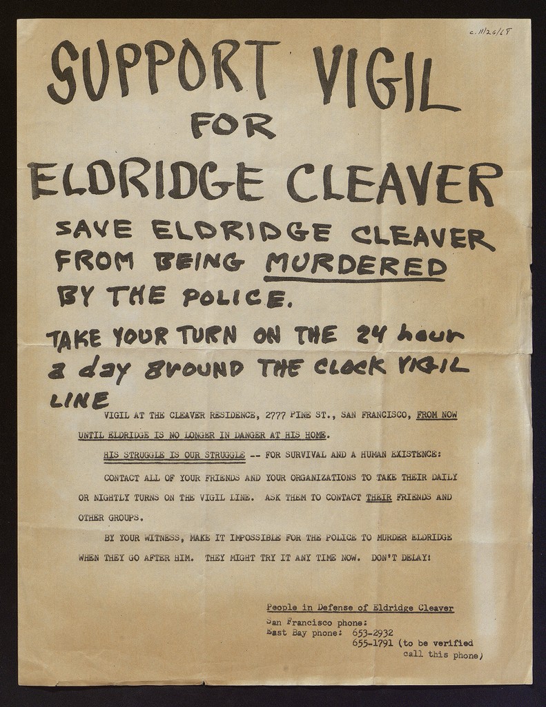 Support Vigil for Eldridge Cleaver flier — Calisphere