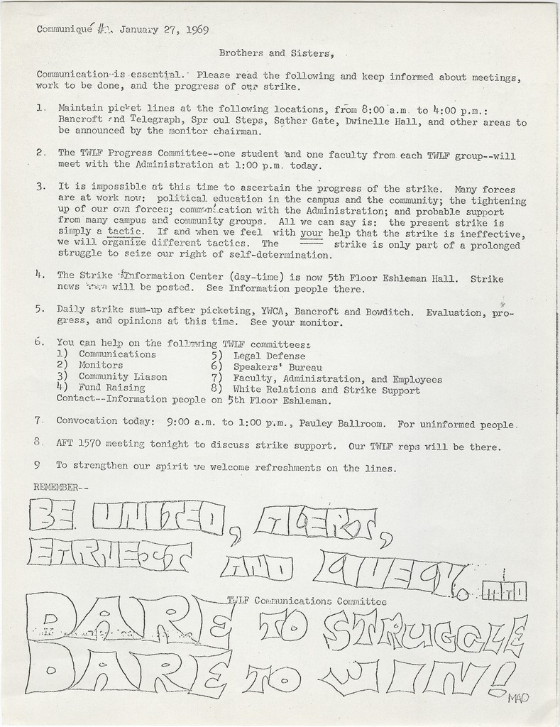 TWLF Communiqué #2, January 27, 1969 — Calisphere