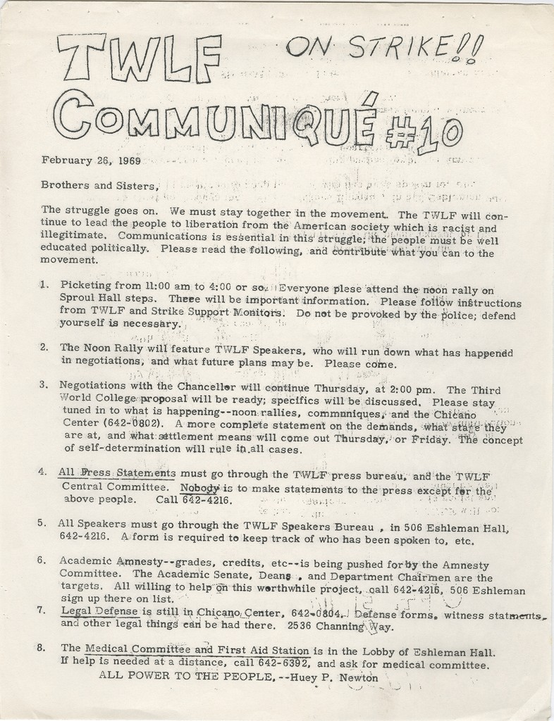 TWLF Communiqué #10, February 26, 1969 — Calisphere