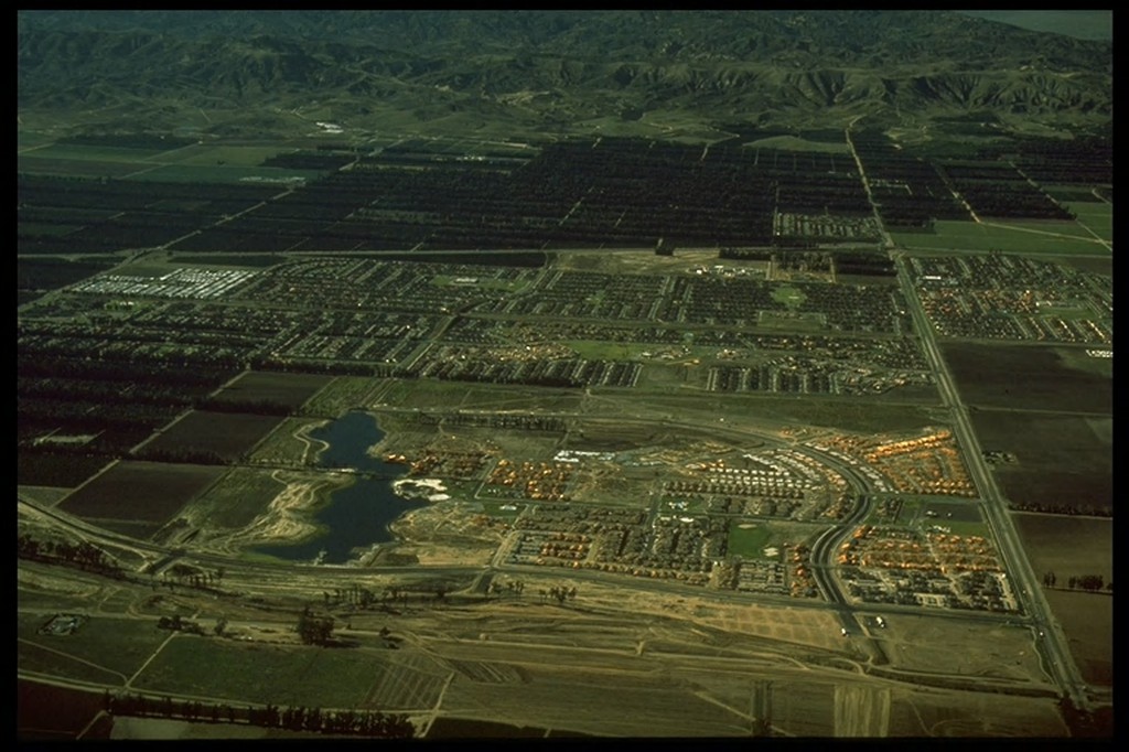 Aerial view showing construction of Woodbridge, Irvine, California ...