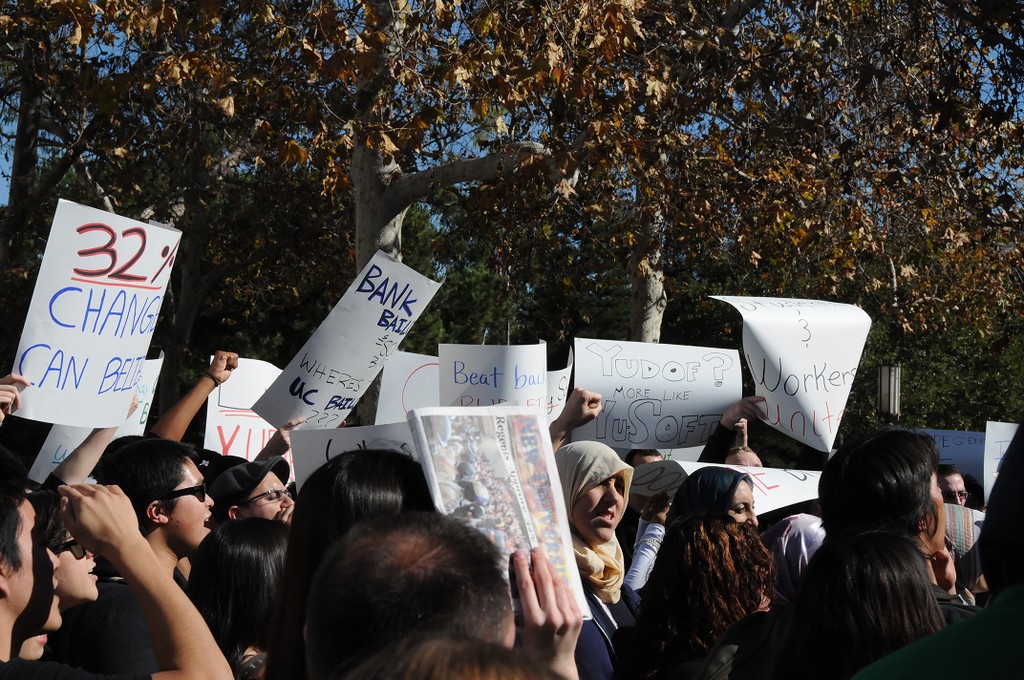 Students protesting near Aldrich Hall; photograph at University of ...